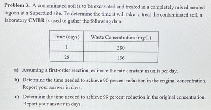 Solved Problem 3. A contaminated soil is to be excavated and | Chegg.com