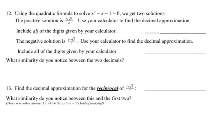 Solved 13. Find the decimal approximation for the reciprocal | Chegg.com