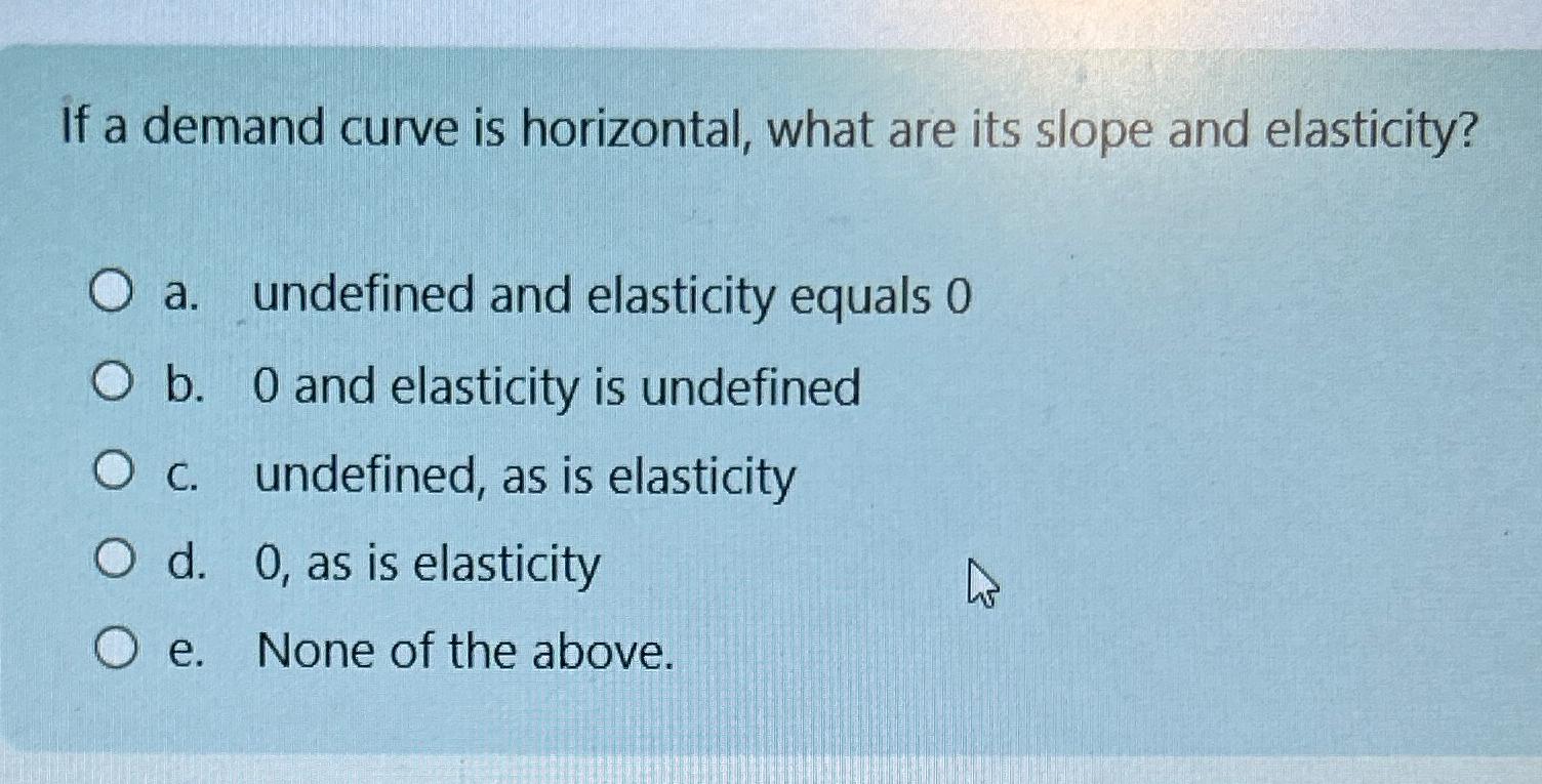 Solved If a demand curve is horizontal, what are its slope | Chegg.com