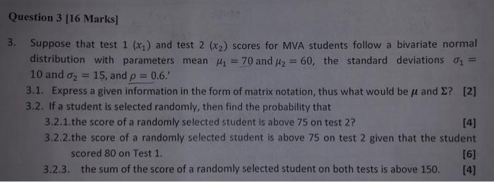 Solved 3. Suppose that test 1(x1) and test 2(x2) scores for | Chegg.com