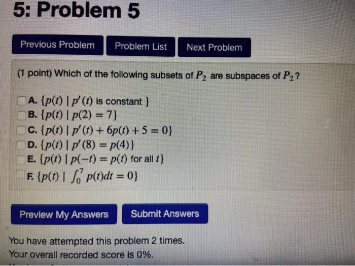 Solved 5 Problem 5 Previous Problem Problem List Next