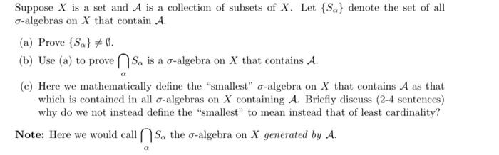 Solved Suppose X is a set and A is a collection of subsets | Chegg.com
