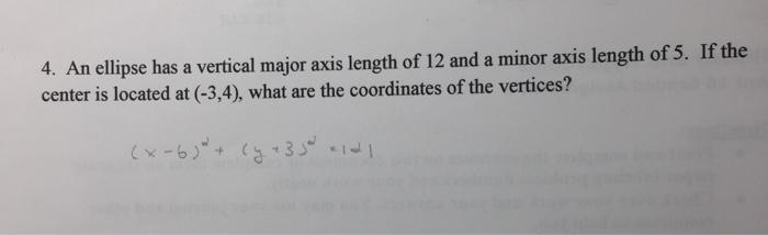 Solved 4. An ellipse has a vertical major axis length of 12 | Chegg.com