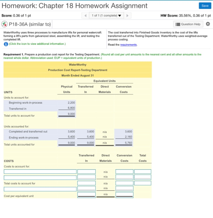 Solved Homework: Chapter 18 Homework Assignment Save Score: | Chegg.com