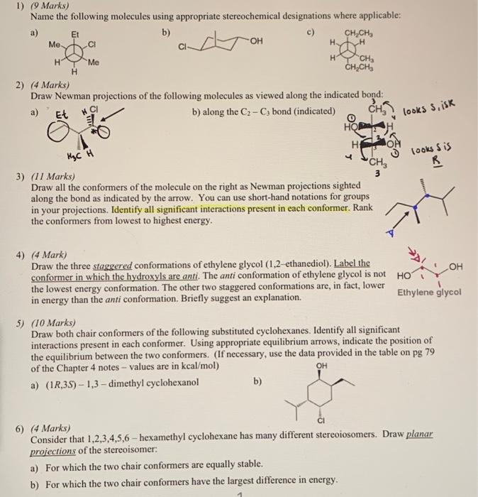 Solved 1) (9 Marks) Name the following molecules using | Chegg.com