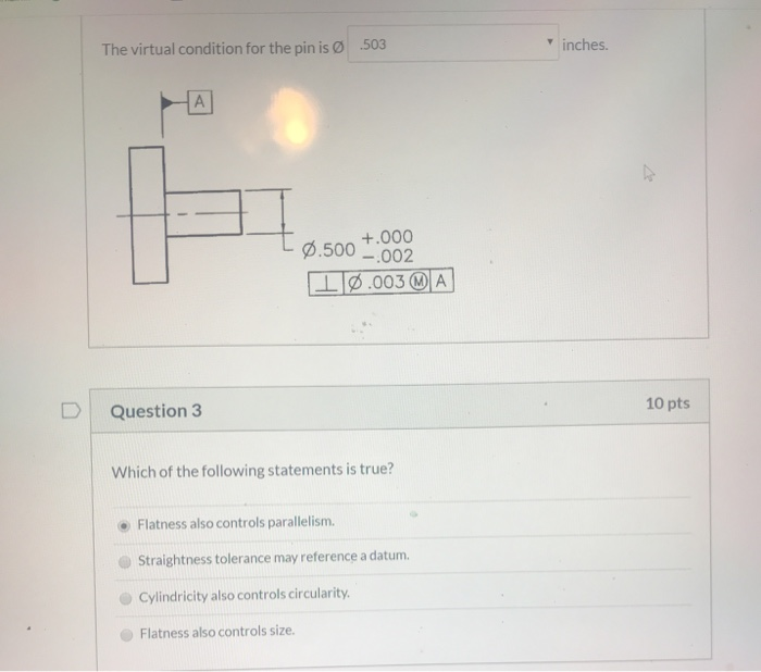 Solved inches. The virtual condition for the pin is.503 A | Chegg.com