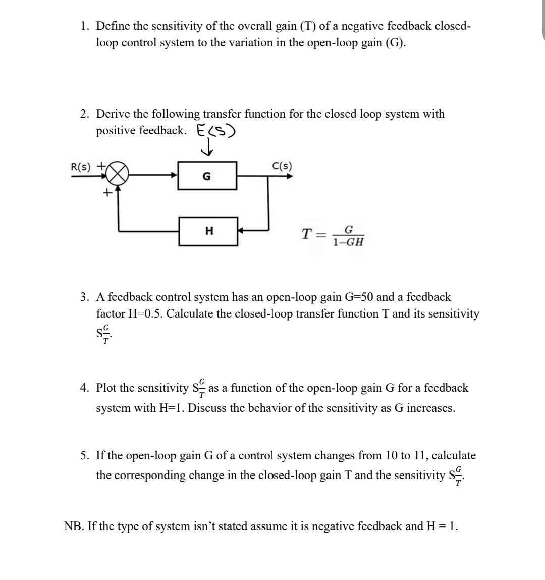 Solved 1. ﻿Define the sensitivity of the overall gain (T) | Chegg.com