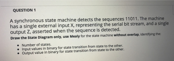Solved QUESTION 1 A synchronous state machine detects the | Chegg.com