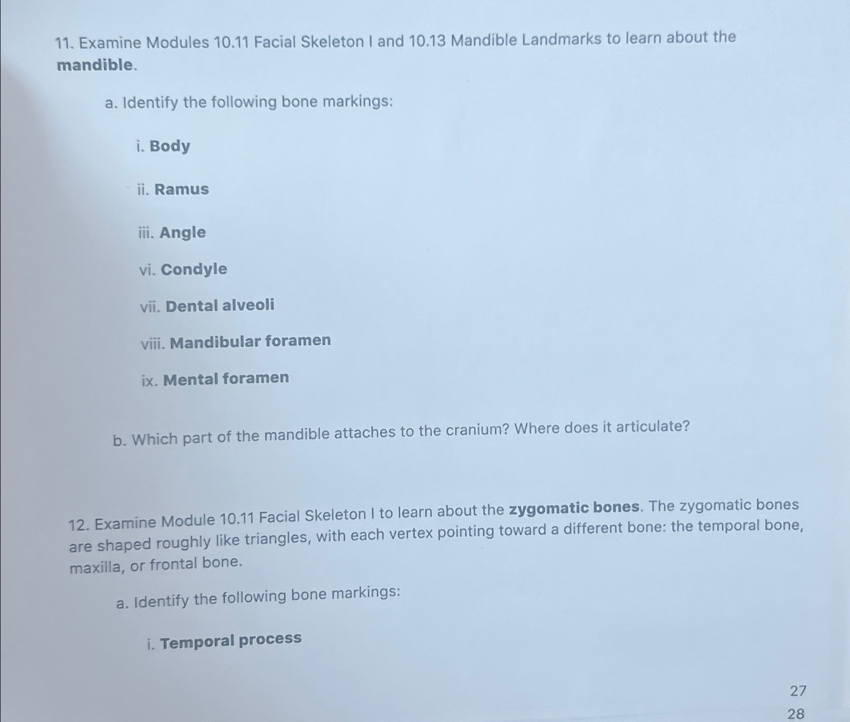 Solved Examine Modules 10.11 ﻿Facial Skeleton I and 10.13 | Chegg.com