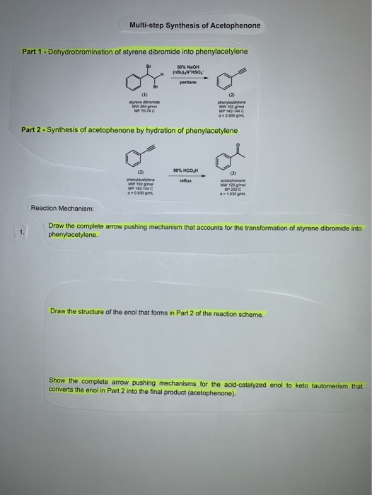 Solved Multi-step Synthesis of Acetophenone Part 1 - | Chegg.com