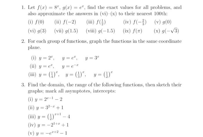 Solved 1 Let F X 8x G X Ex Find The Exact Values For All