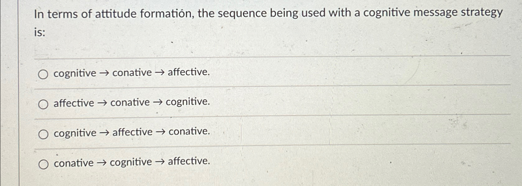 Solved In terms of attitude formation, the sequence being | Chegg.com