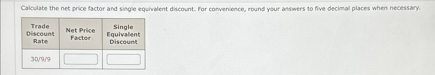 Solved Calculate the net price factor and single equivalent | Chegg.com