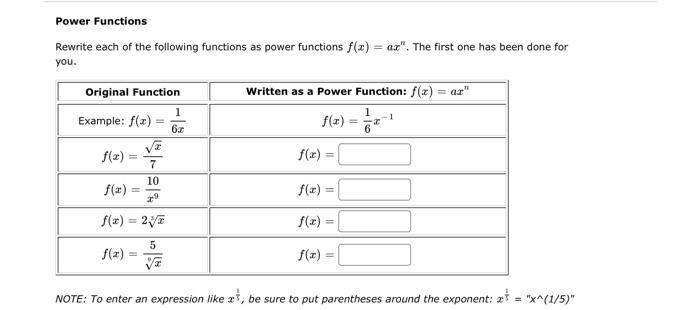 Solved Rewrite each of the following functions as power | Chegg.com