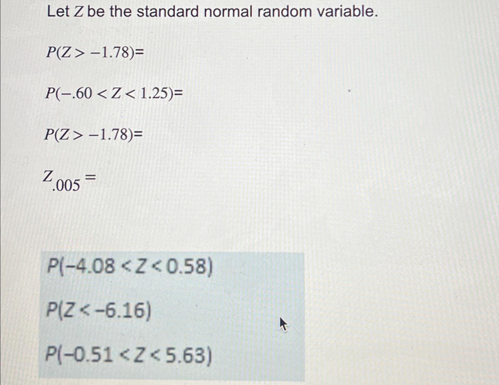 Solved Let Z ﻿be the standard normal random | Chegg.com