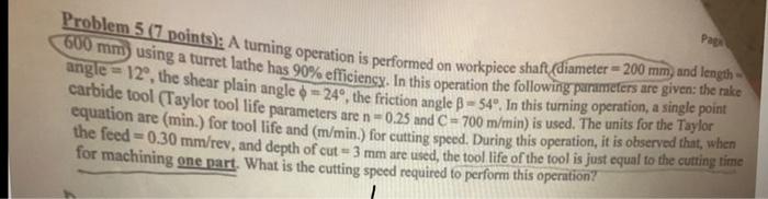 Solved Problem 5 (7 points): A tuming operation is performed | Chegg.com
