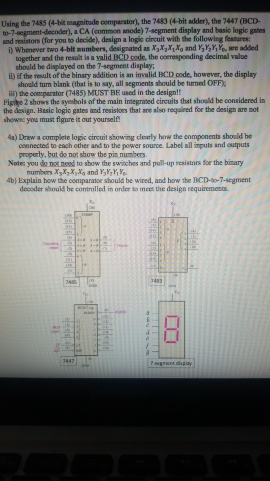 Solved Using the 7485 (4-bit magnitude comparator), the 7483 | Chegg.com