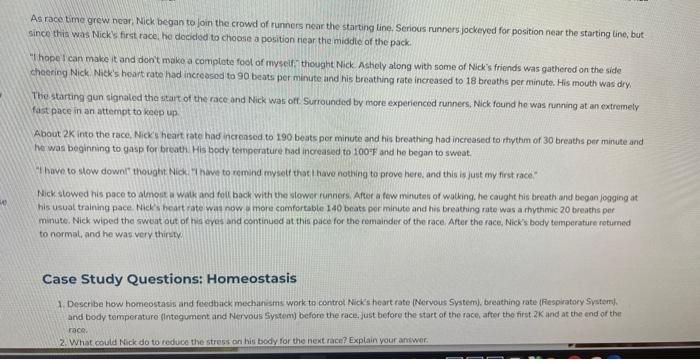 Case Study Part 1: Homeostasis whin nis tother was | Chegg.com