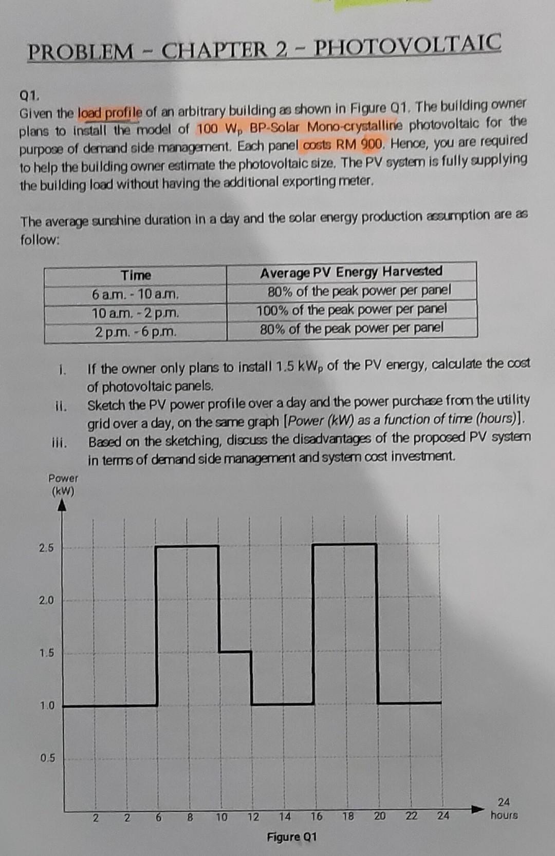 Solved PROBLEM - CHAPTER 2 - PHOTOVOLTAIC 01. Given the load | Chegg.com