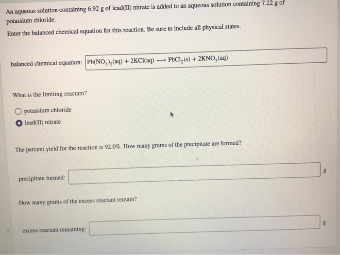 Solved An aqueous solution containing 6.92 g of lead(II) | Chegg.com
