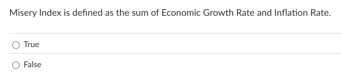 Solved Misery Index is defined as the sum of Economic Growth | Chegg.com