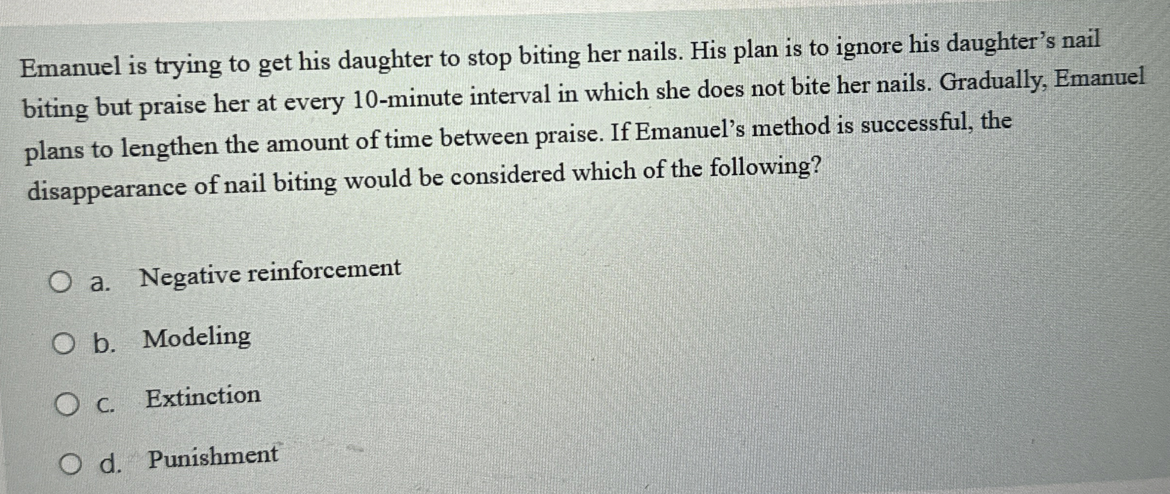 Solved Emanuel is trying to get his daughter to stop biting | Chegg.com