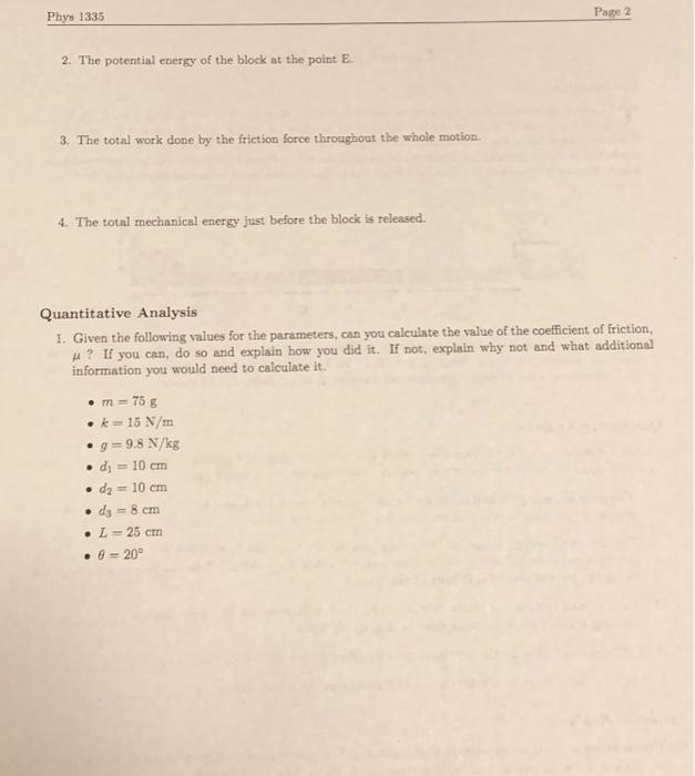 Solved Phys 1335 2. The potential energy of the block at the | Chegg.com