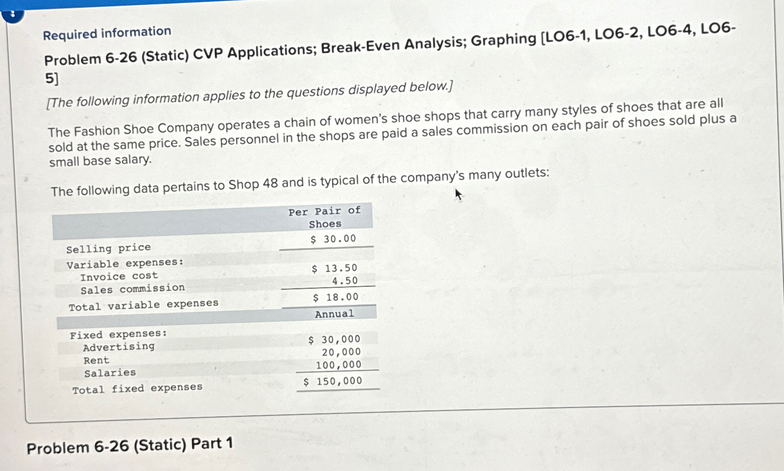 Required informationProblem 6-26 (Static) ﻿CVP | Chegg.com