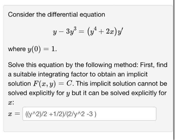 Solved Consider the differential equation y – 3y = (y4 + | Chegg.com