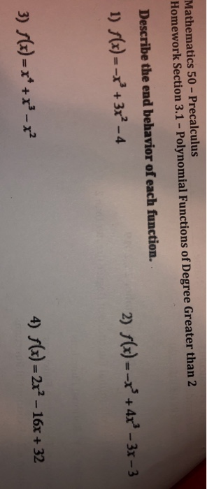 Solved Mathematics 50 - Precalculus Homework Section 3.1 | Chegg.com