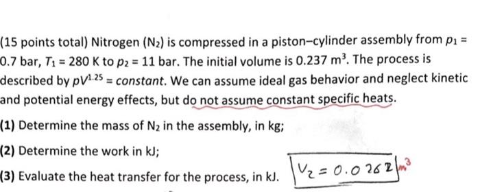 Solved (15 points total) Nitrogen (N2) is compressed in a | Chegg.com