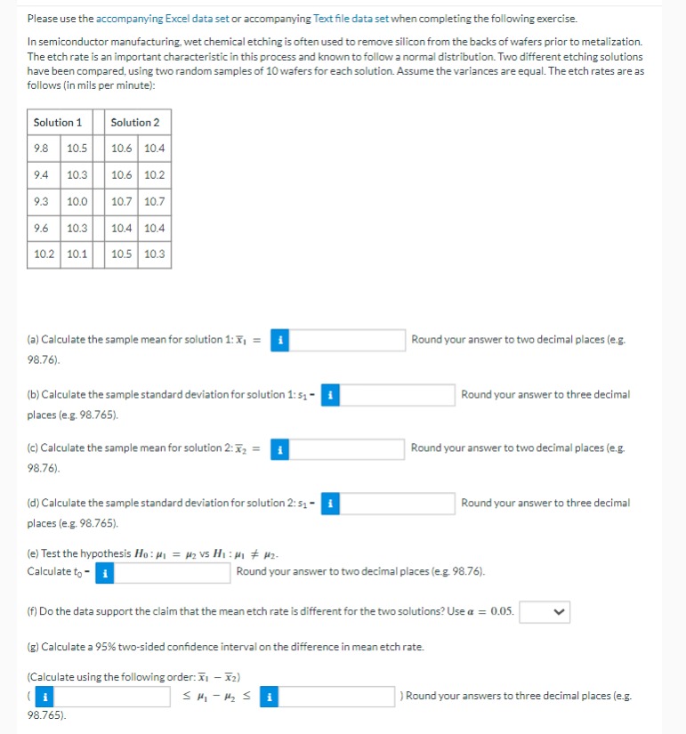 Solved Please use the accompanying Excel data set or | Chegg.com