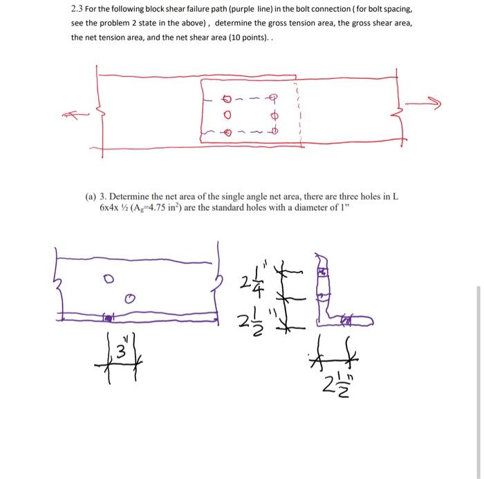 Solved 2.3 For the following block shear failure path | Chegg.com