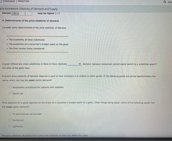 Solved plia Homework: Elasticity of Demand and Supply | Chegg.com