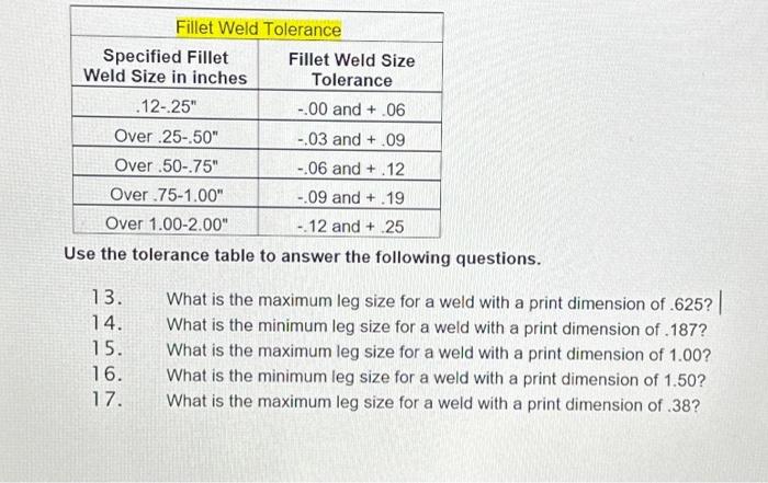 Solved Use the tolerance table to answer the following | Chegg.com