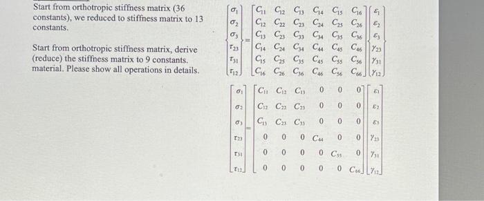 Solved Start from orthotropic stiffness matrix (36 | Chegg.com