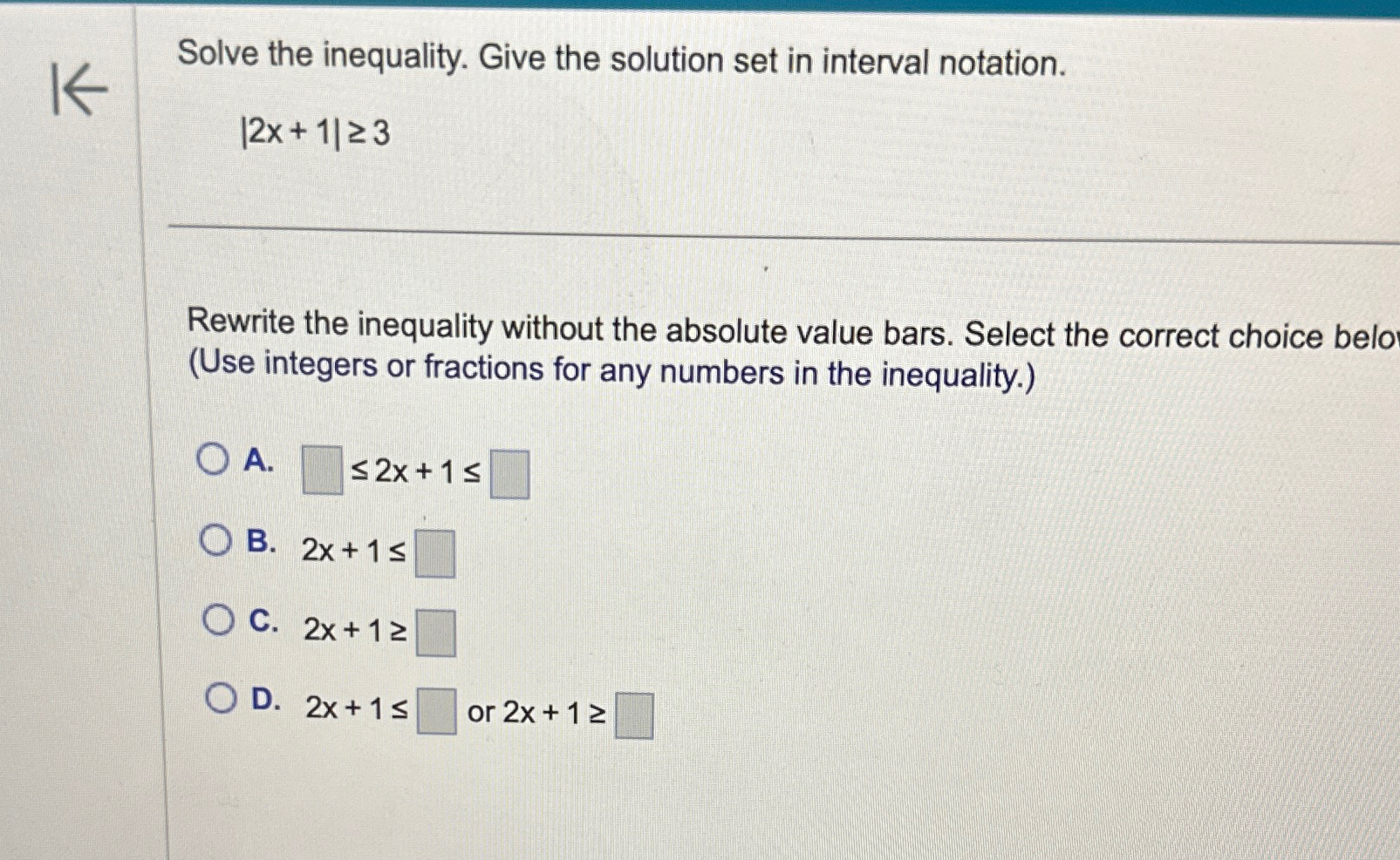 Solved Solve the inequality. Give the solution set in | Chegg.com