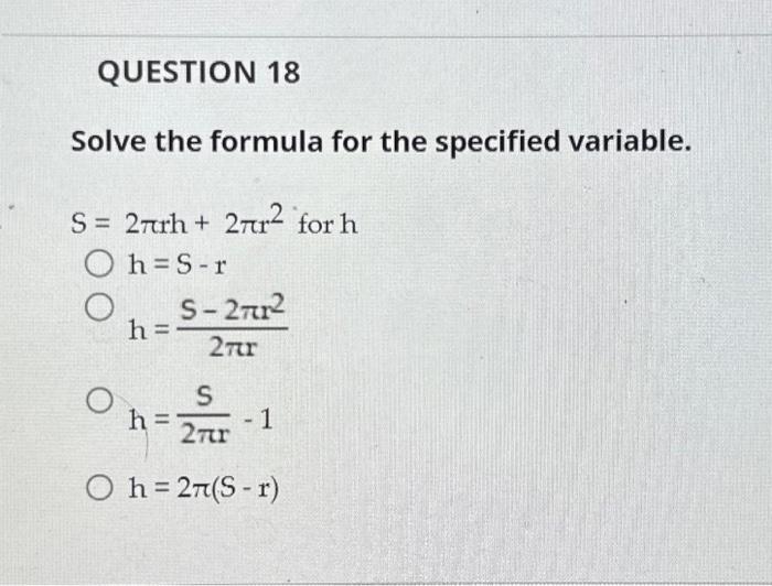 Solved Solve the formula for the specified variable. | Chegg.com