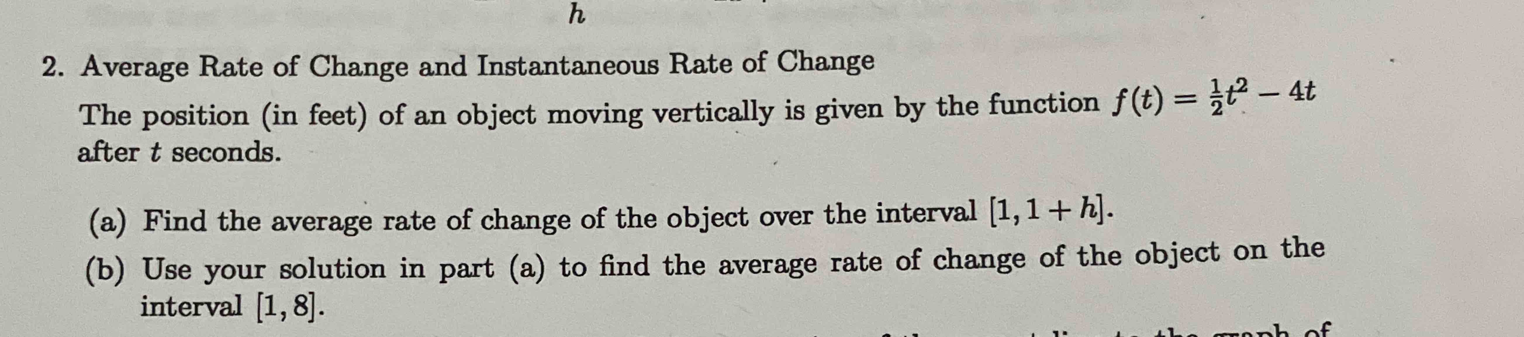 Solved Average Rate of Change and Instantaneous Rate of | Chegg.com