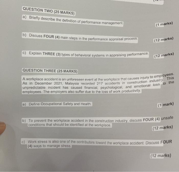 Solved QUESTION TWO (25 MARKS) a) Briefly describe the | Chegg.com