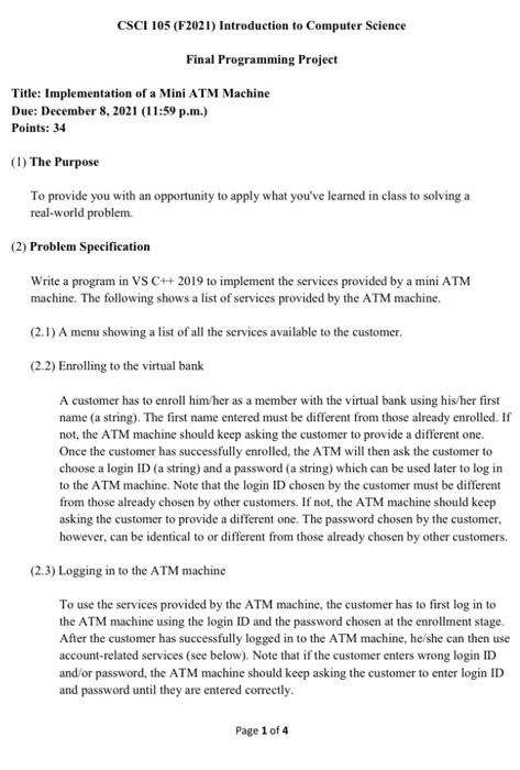 Solved C++ ATM project:Please follow all instructions for | Chegg.com
