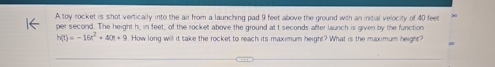 Solved A toy rocket is shot vertically into the air from a | Chegg.com