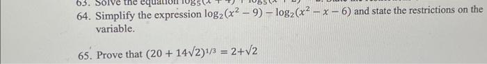Solved 64. Simplify the expression \\( \\log | Chegg.com