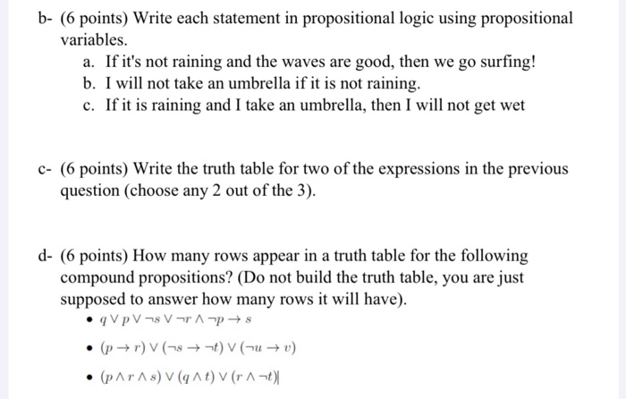 Solved b- (6 points) Write each statement in propositional | Chegg.com