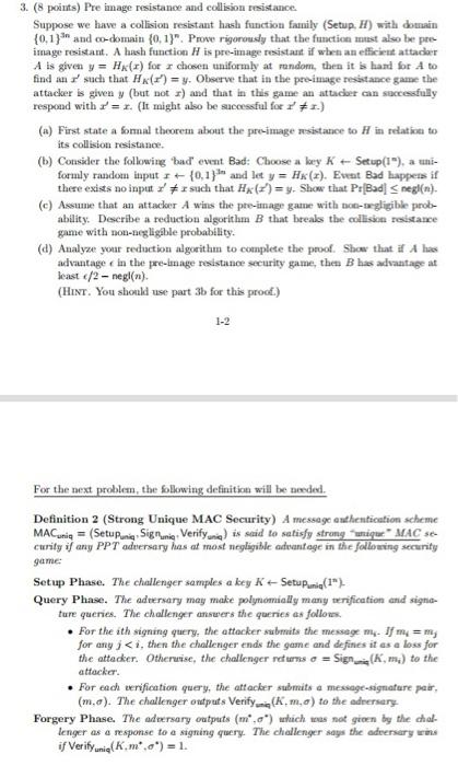 Solved 3. (8 points) Pre image resistance and collision | Chegg.com