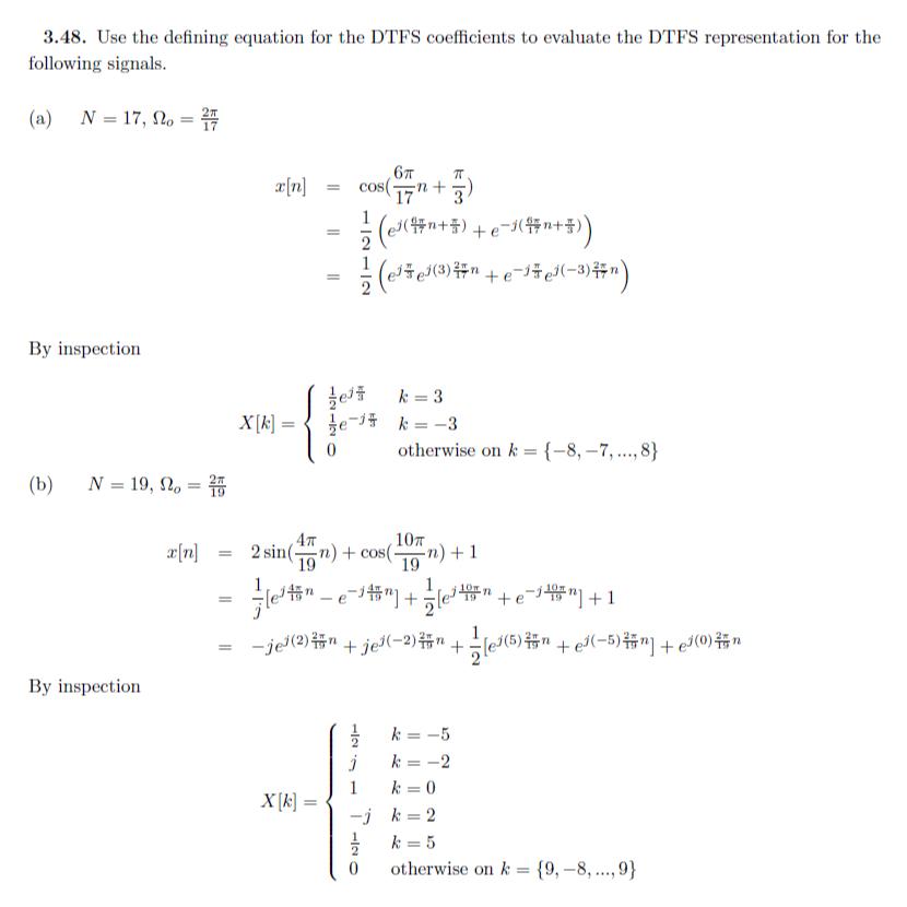 Solved 3.48 ﻿Use the defining equation for the DTFS | Chegg.com
