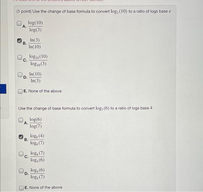 Solved (1 point) Use the change of base formula to convert | Chegg.com