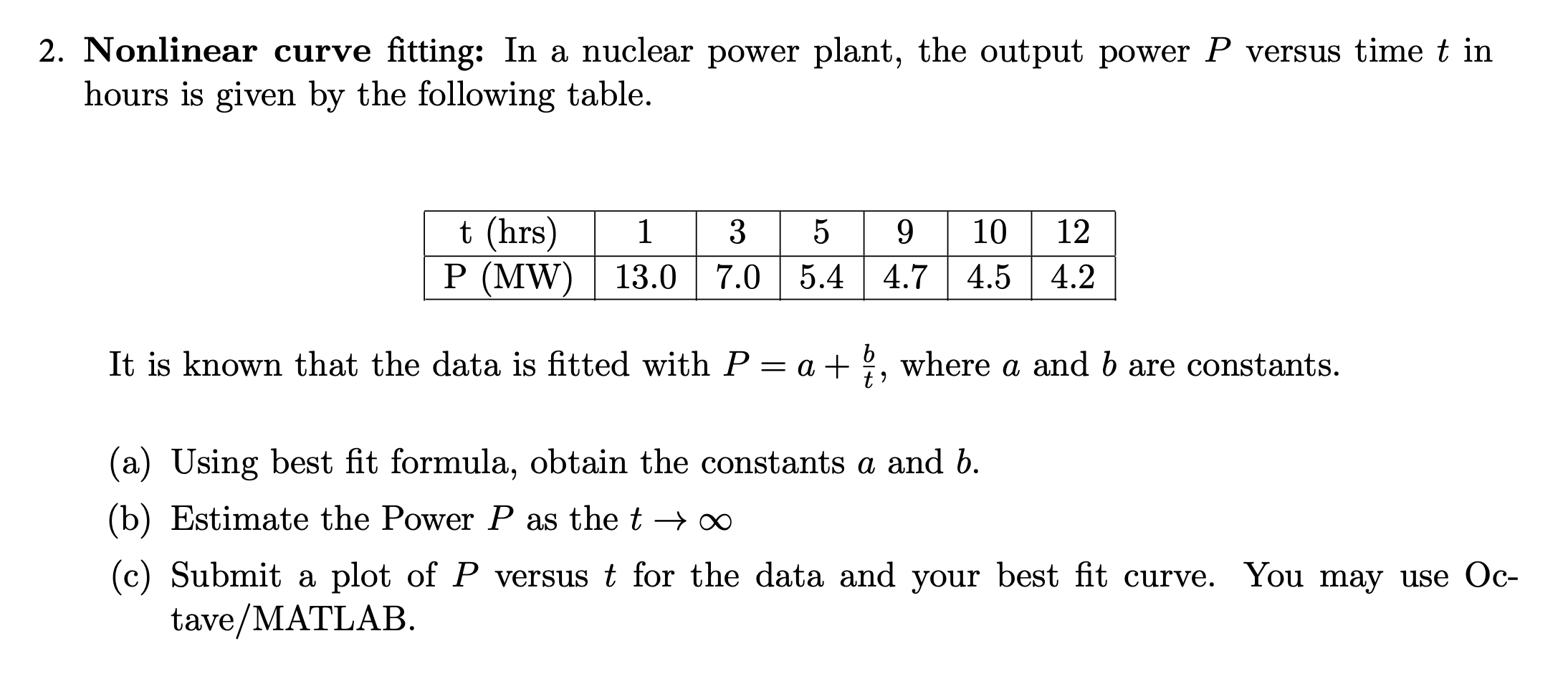 Solved 2. ﻿Nonlinear curve fitting: In a nuclear power | Chegg.com