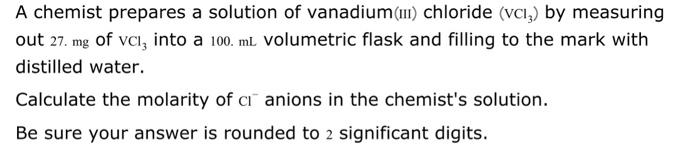 Solved A chemist prepares a solution of vanadium(III) | Chegg.com