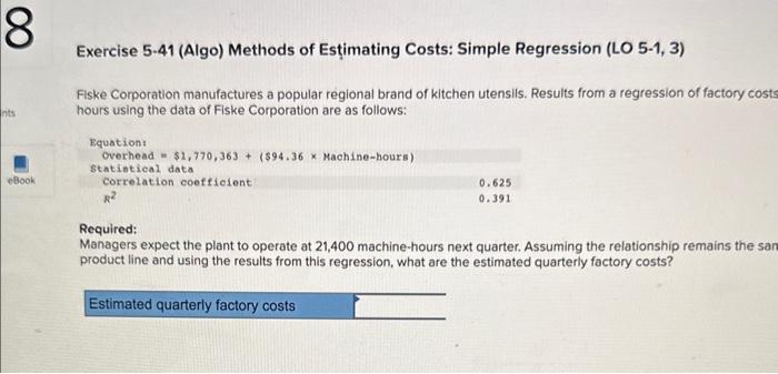 Solved Exercise 5-31 (Algo) Methods of Estimating Costs: | Chegg.com